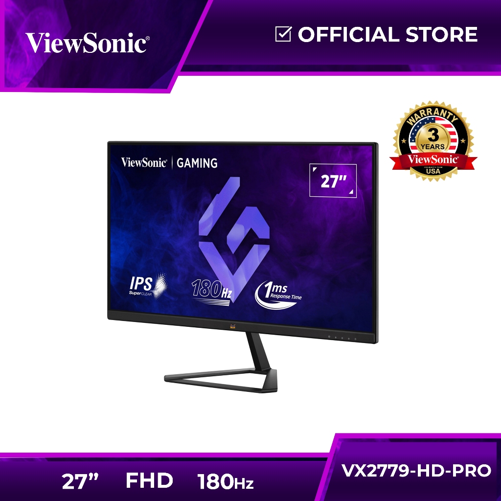 Viewsonic VX2779-HD-PRO 27" FHD 180Hz 1ms SuperClear IPS AMD FreeSync Technology Gaming Monitor ...