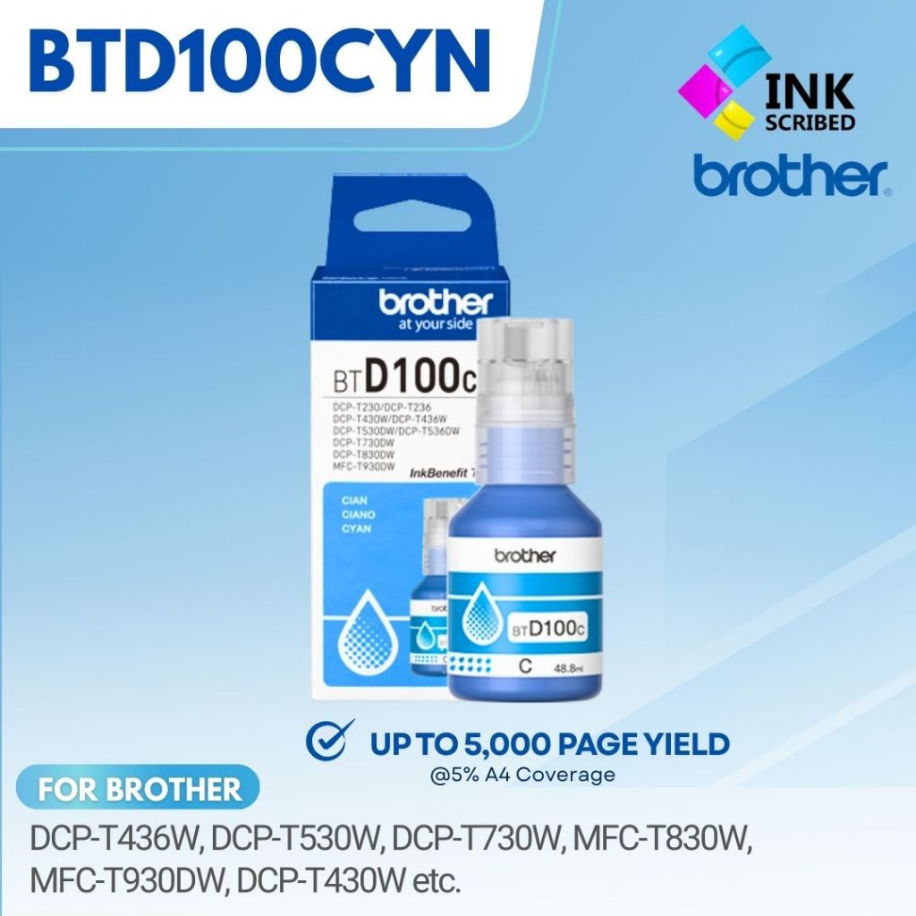 Brother BTD100Blk BTD100 Cyan Magenta Yellow for DCP-T530W, DCP-T730W ...