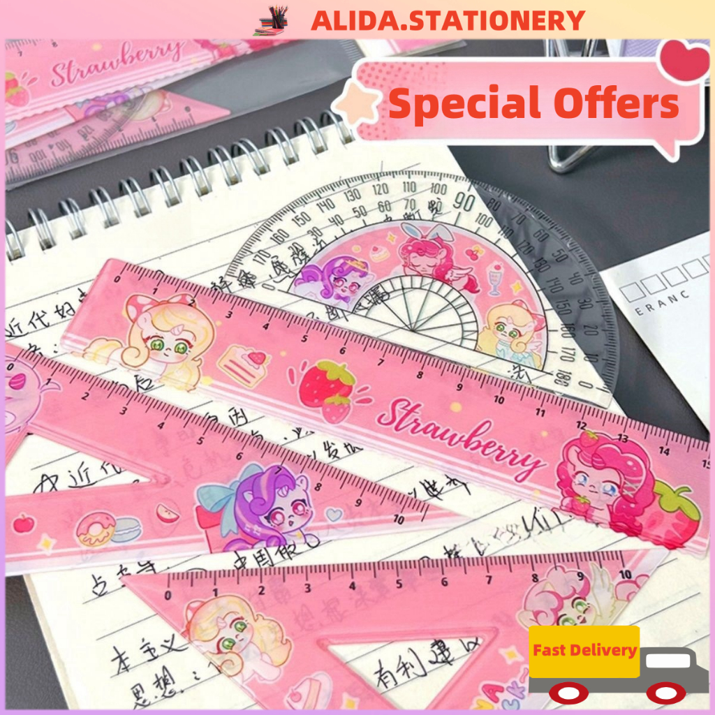 4-Piece Cartoon Ruler Set 15cm Ruler Triangle Ruler Student Angle ...