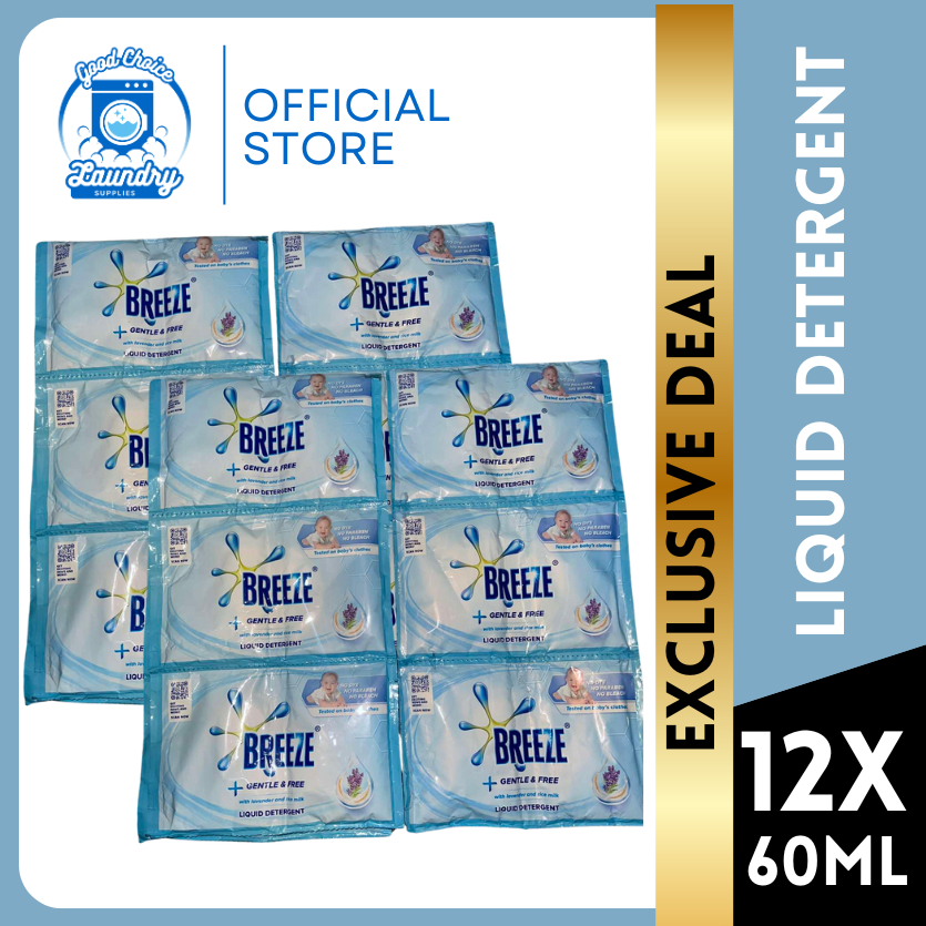 SET OF 12 Breeze Laundry Liquid Detergent Sachet Gentle And Free 60ML ...