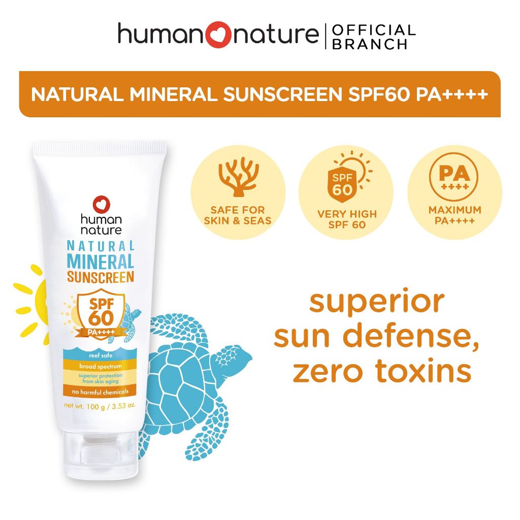 Human Nature 100%Natural Mineral Sunscreen SPF60 PA++++ 50g | Shopee ...