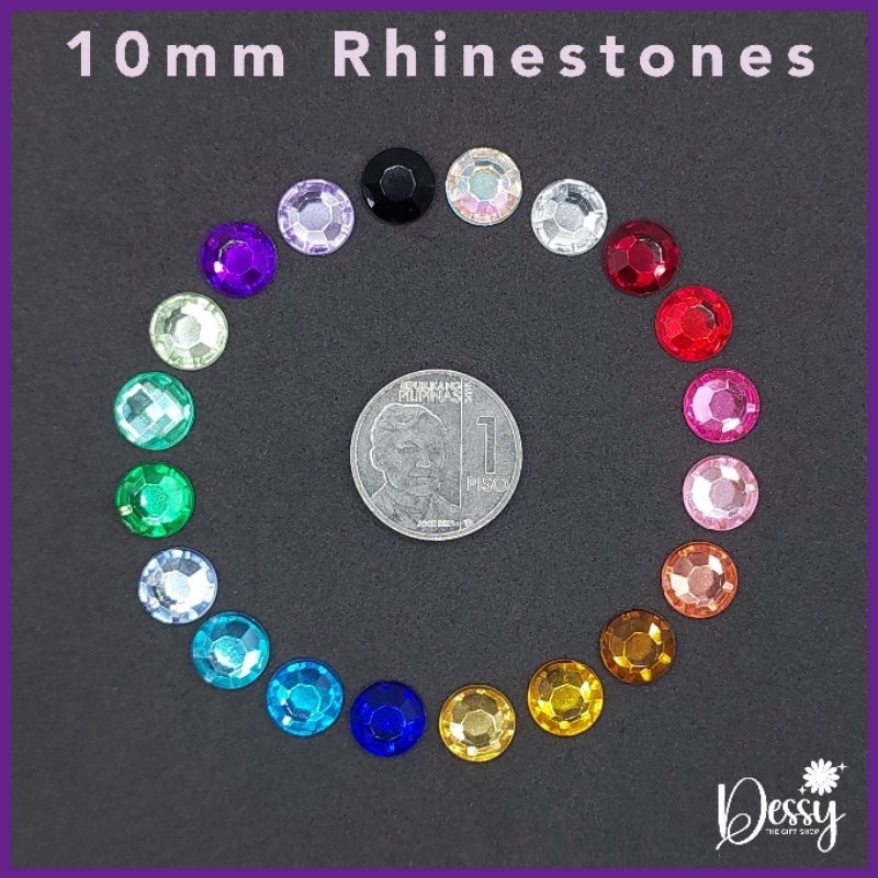 10mm Rhinestones Silver Bottom 50 pcs - Glitter Gems Gown Sewing ...