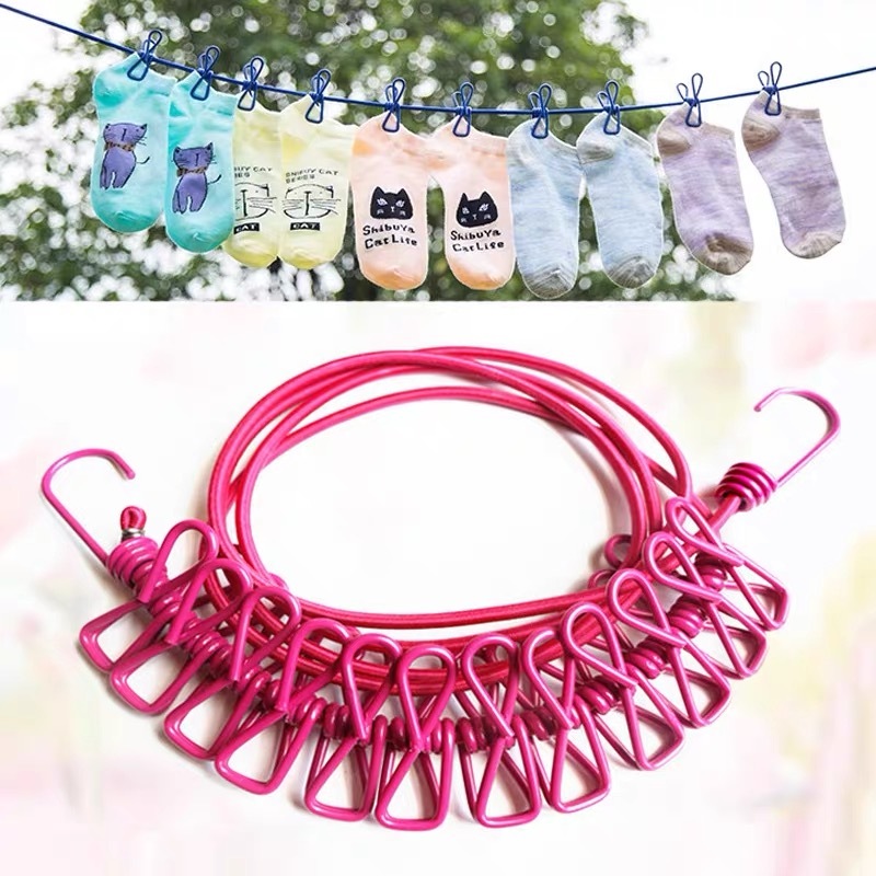 ZH091 Elastic Rope with 12 Clip clothes Hanger Clothesline Drying Rope ...