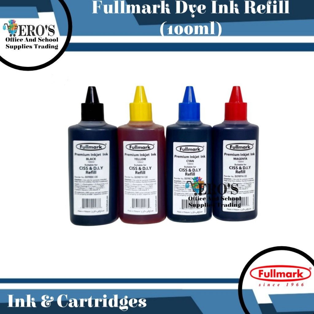 Fullmark Inkjet Dye Ink Universal Ink Refill 100ml I SOLD PER BOTTLE ...