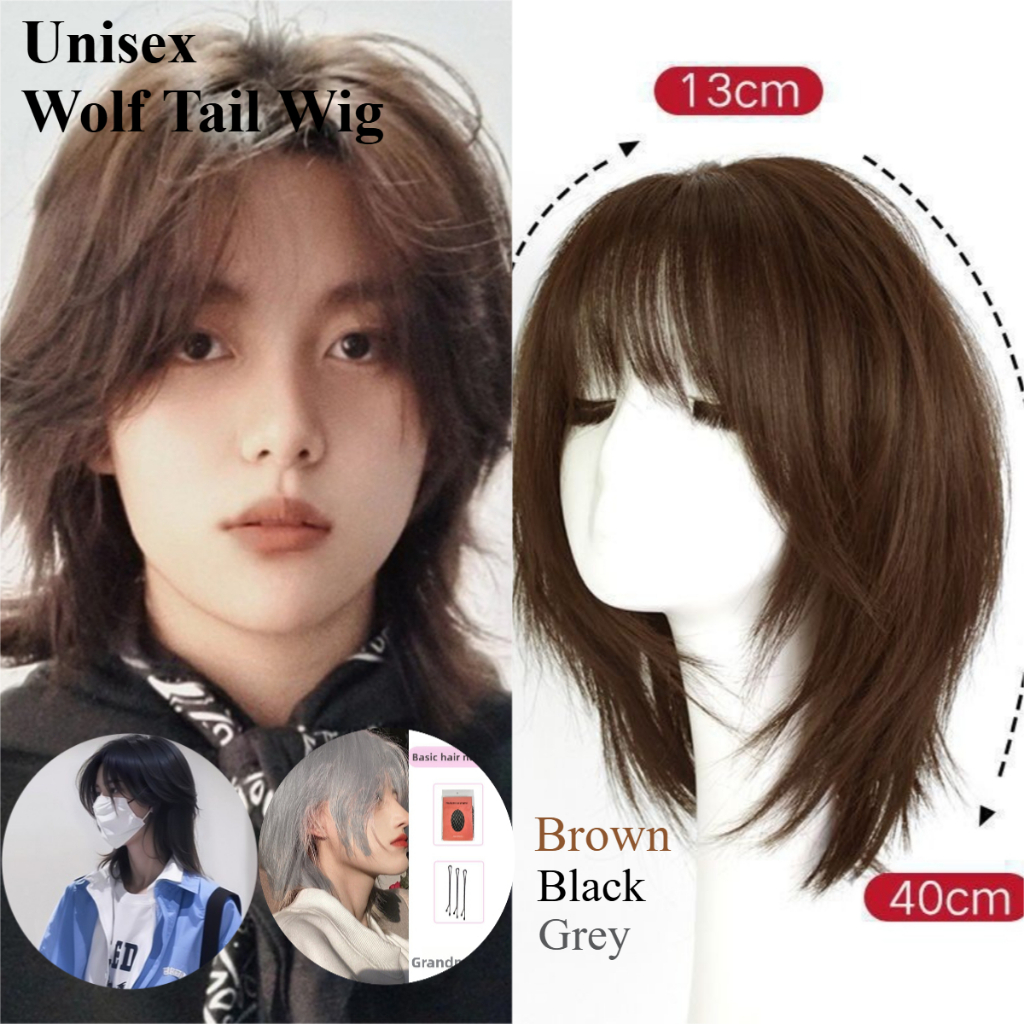 40CM Unisex Wolf Tail Wig Short Wig Mullet Fish Head Wig Natural Full ...