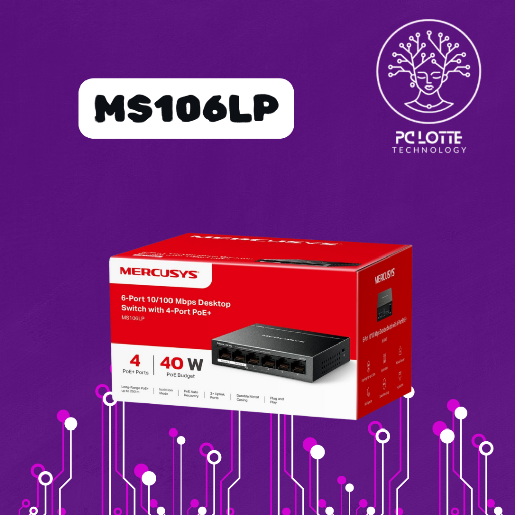 Mercusys MS106LP 6-Port 10/100Mbps Desktop Switch with 4-Port PoE+ ...