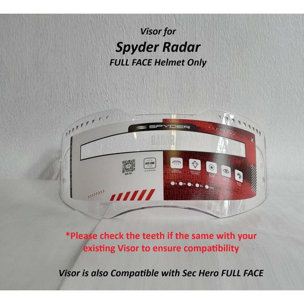 Spyder Radar Spare Visor Lens Full Face Helmet Compatible to Sec Hero ...