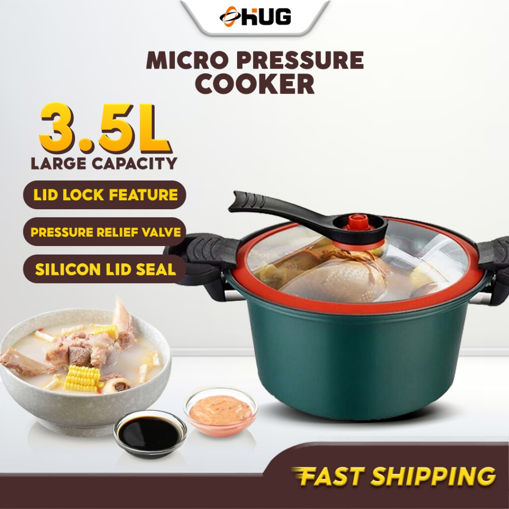 3.5L Micro Pressure cooker Non-stick Stovetop Cooking Pot w/ Lock ...