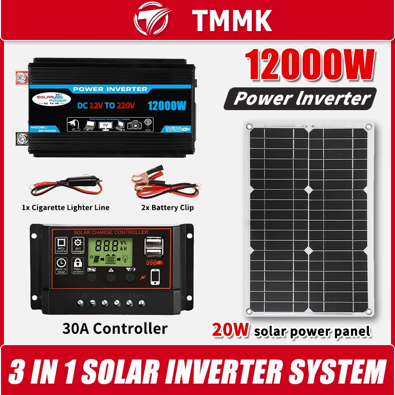 Solar System Inverter 12000W DC 12V To AC 220V 20W Solar Panel With 10A ...