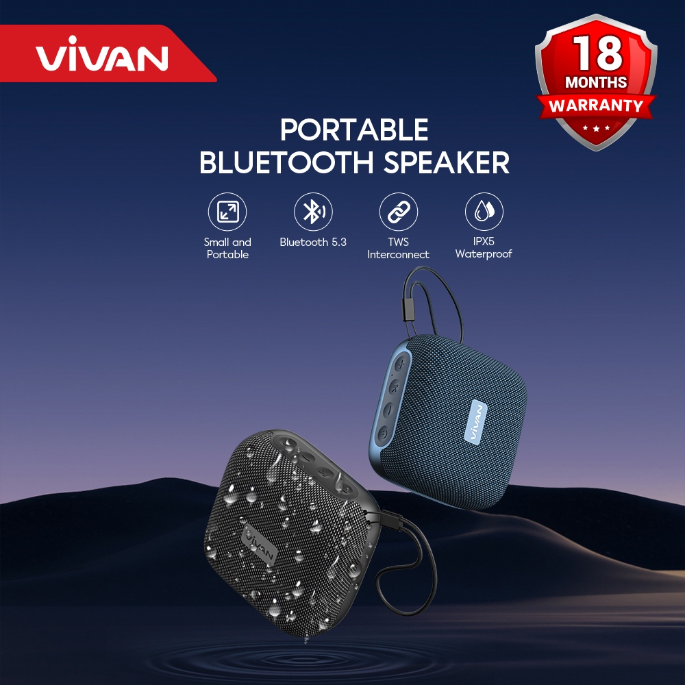 Vivan VS3 Mini Speaker IPX5 Waterproof Bluetooth 5.3 TWS Connect SD ...