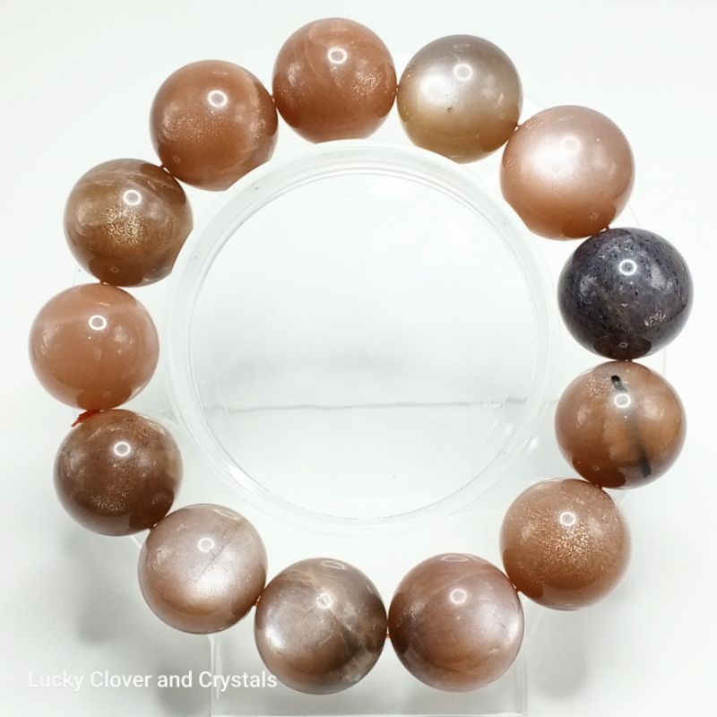 Peach/Gray Moonstone with Black Tourmaline Inclusions Bracelet | Shopee ...