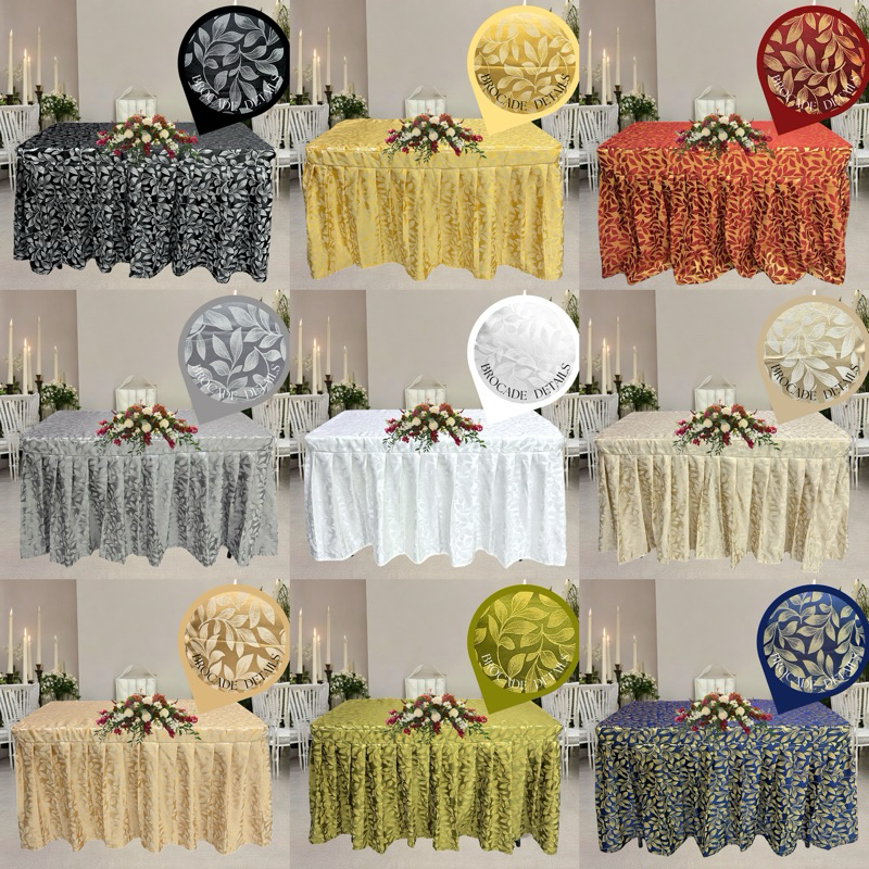 BROCADE PLEATED TABLE CLOTH Skirting Style Banquet Catering Buffet ...