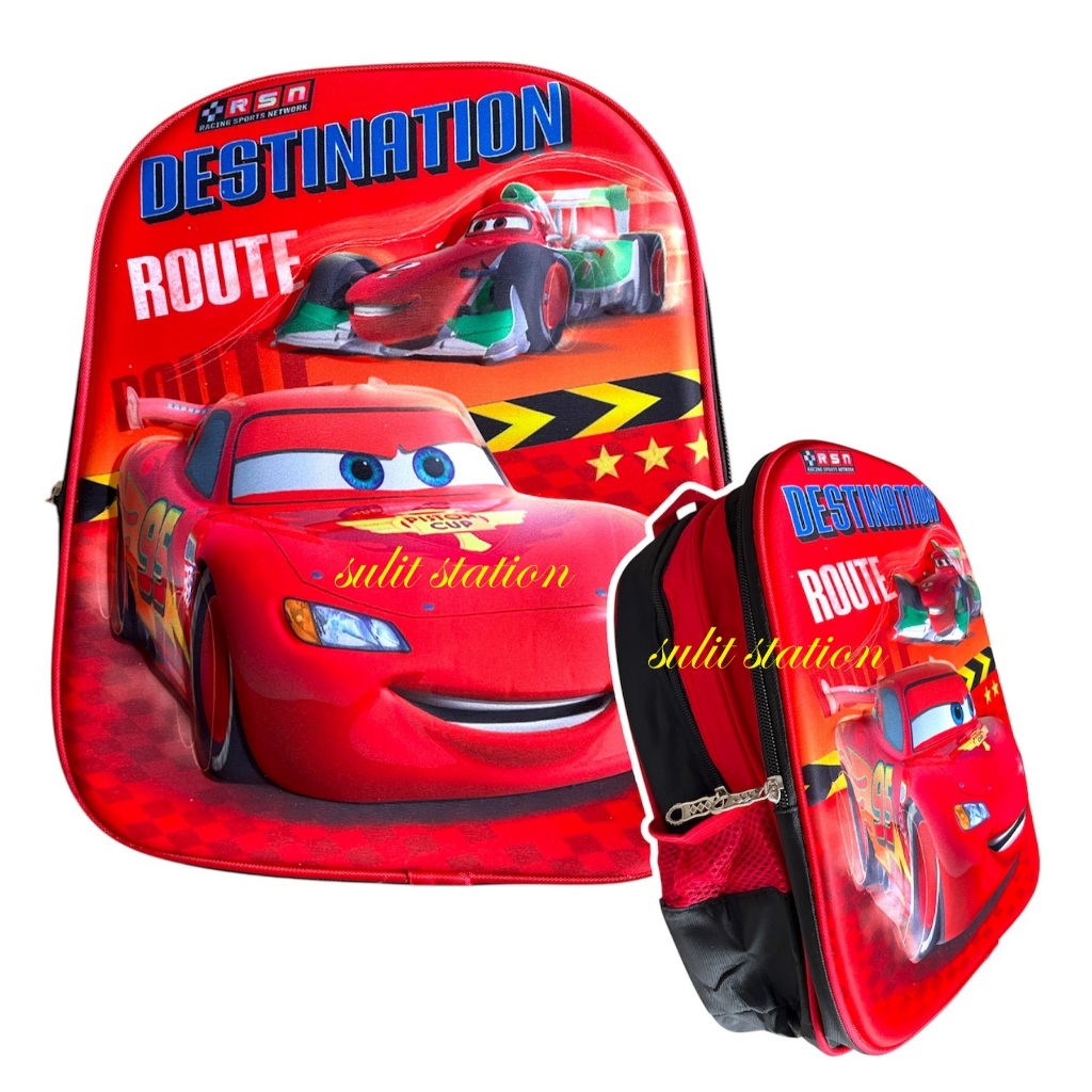 PIXAR CARS LIGHTNING MCQUEEN CAR 3D KIDS SCHOOL BACKPACK TRAVEL BAGGAGE ...