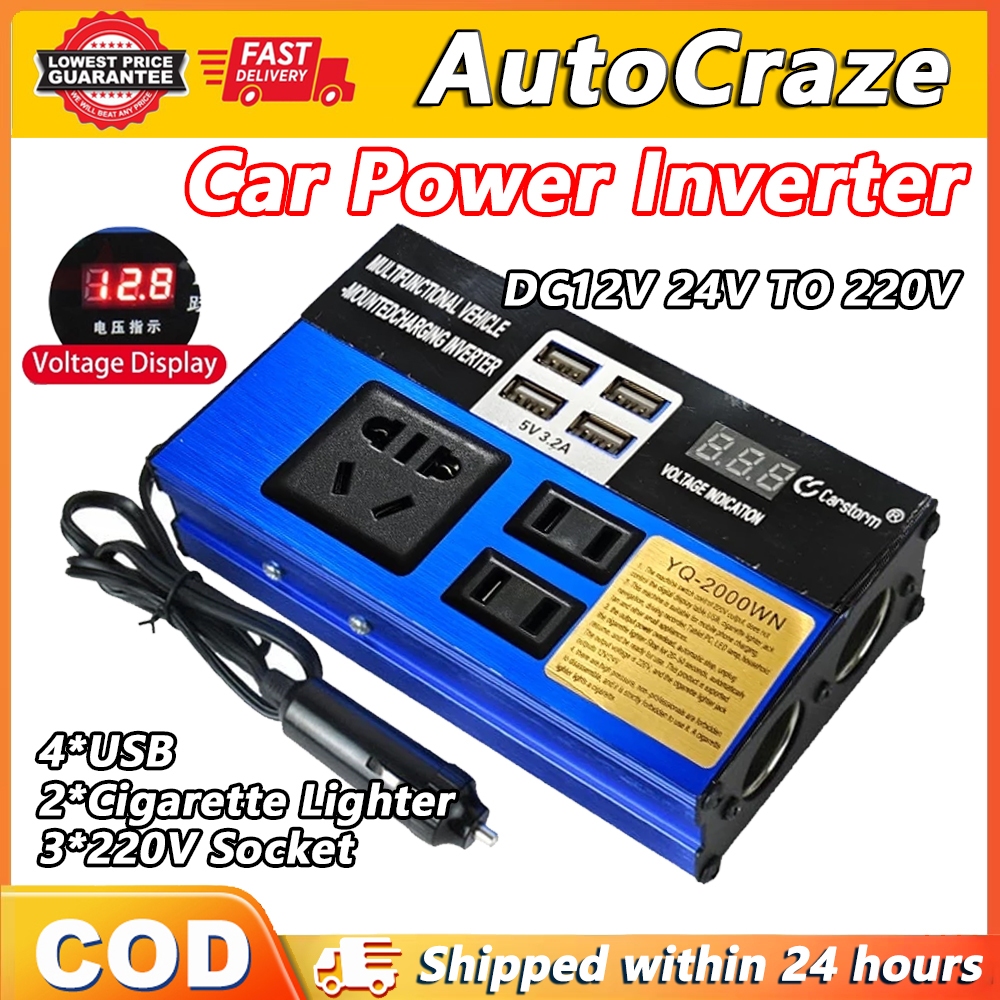 【COD】Car Inverter 12V 24V To 220V Power Converter Car Power Inverter ...