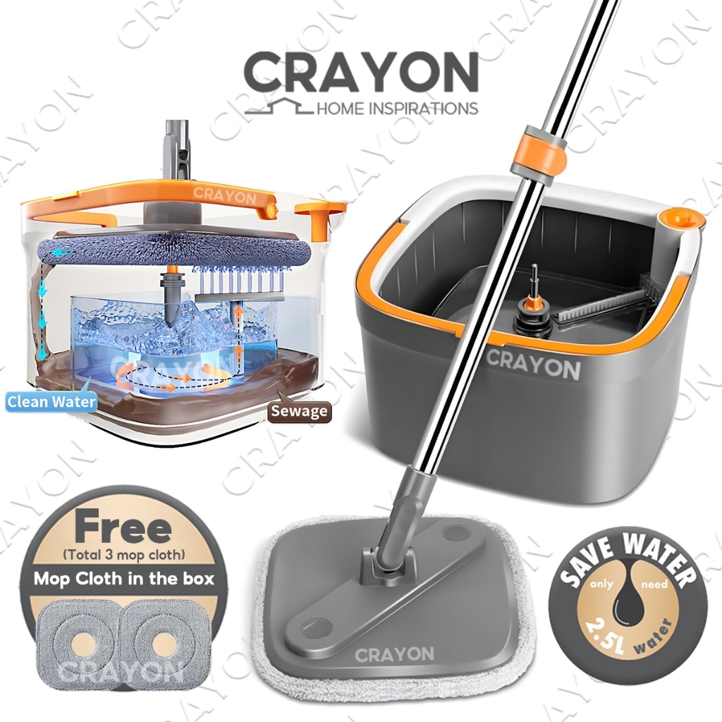 CRAYON Self Wash Spin Mop With Spinner Floor Mop Heavy Duty Mop 360 ...
