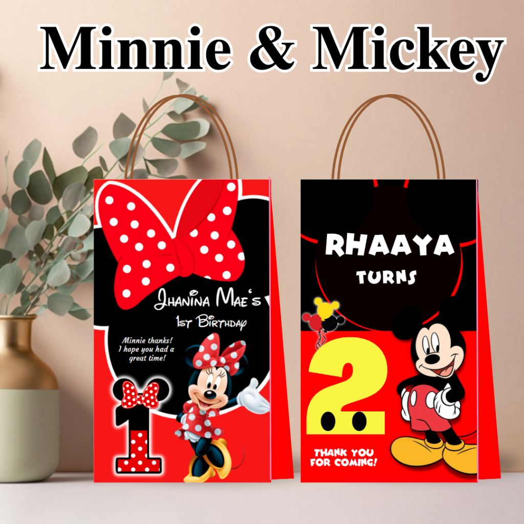 Red Minnie Mouse and Mickey mouse customize loot bag for birthday party ...