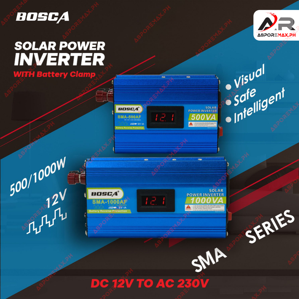 BOSCA Solar Power Inverter W/LED Display DC12V To AC 220-230V 500W ...