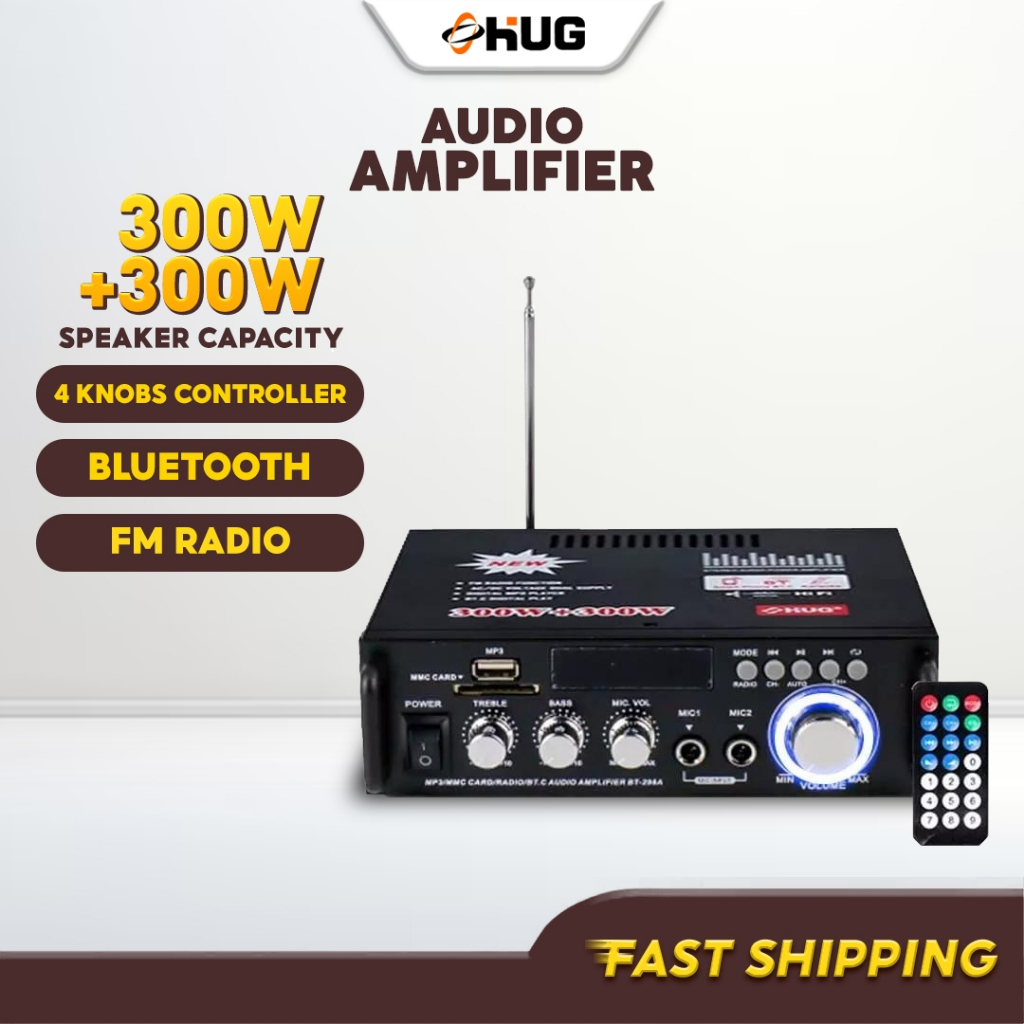 【72% Off】 HUG 300W Plus Digital Hi-Fi Bluetooth Stereo Audio Amplifier with FM Radio Low Noise ...