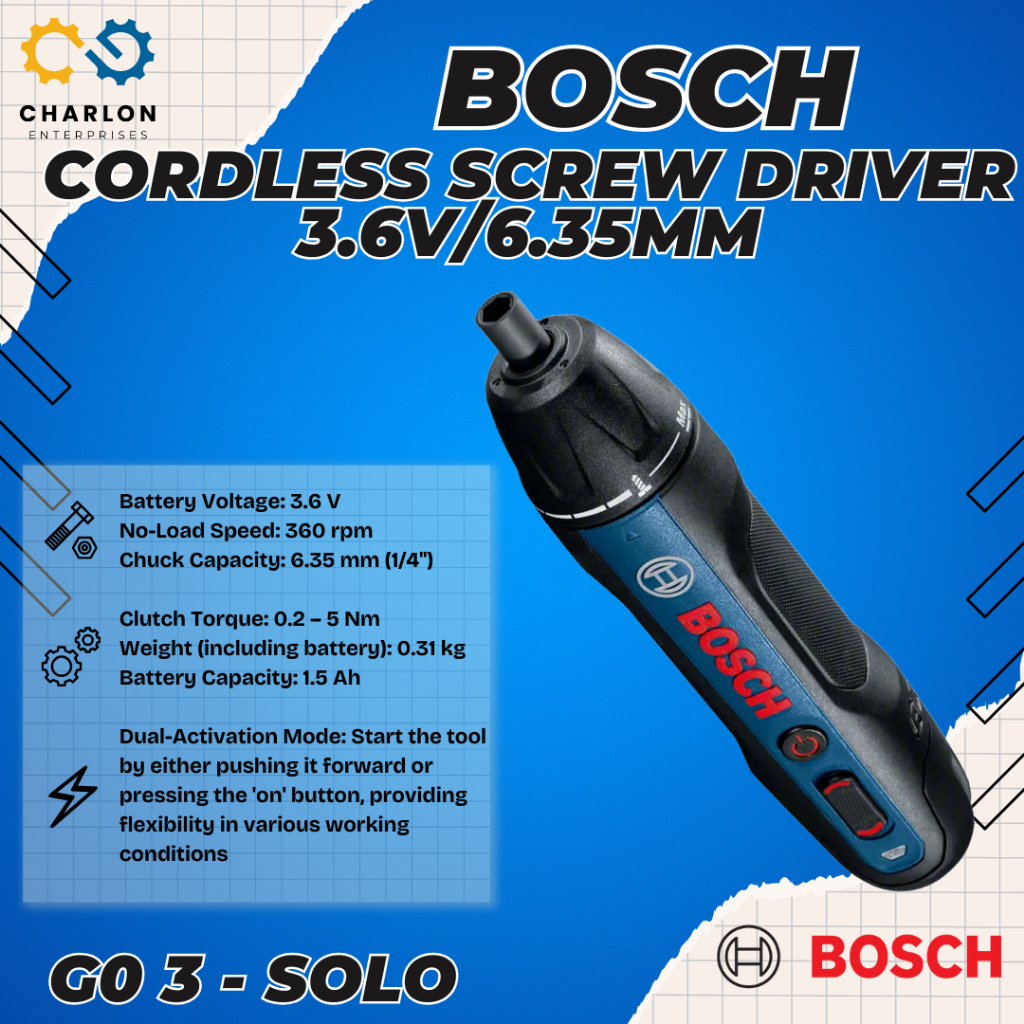 GO 3 - SOLO BOSCH CORDLESS SCREW DRIVER 3.6V / 6.35MM | Shopee Philippines