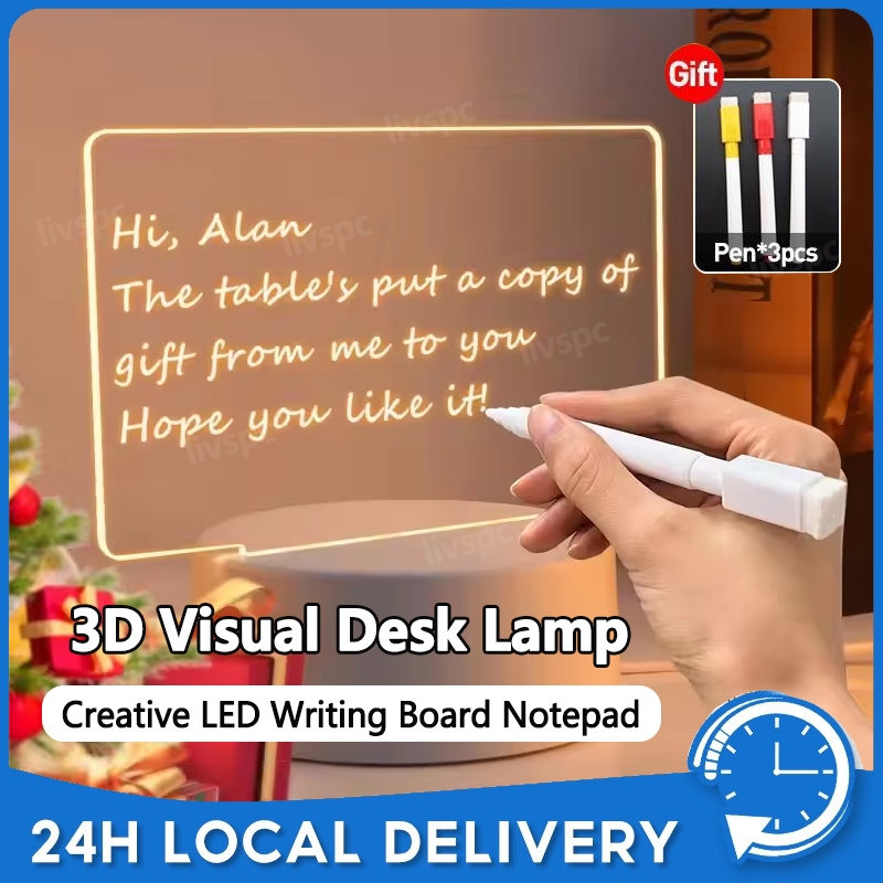 LED Writing Board Notepad 3D Visual Desk Lamp Girlfriend Gift Handmade ...
