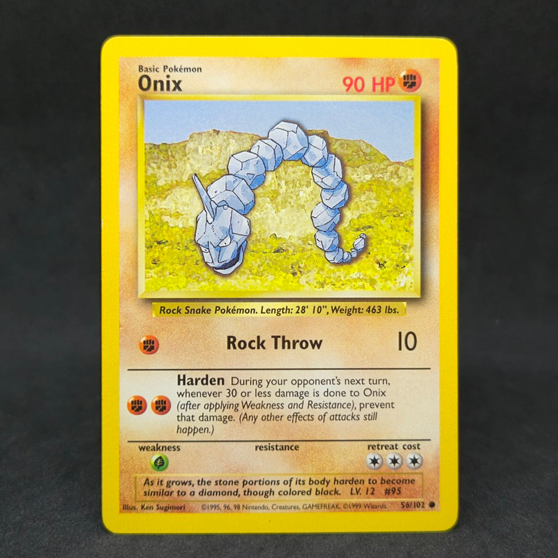Vintage Pokemon TCG Onix 56/102 1999 Base Set Unlimited Trading Card ...