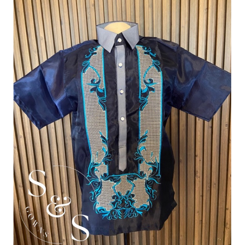 NAVY BLUE POLO BARONG WITH RANDOM COMPUTERIZED EMBROIDERY | Shopee ...