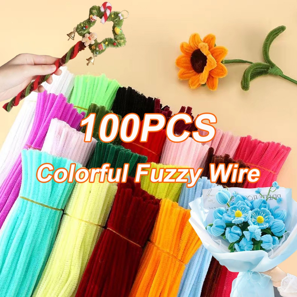 8mm Fuzzy Wire 100Pcs Color Chenille Twist Wire For DIY Kids Toy Fluffy Sticks Fuzzy Stems Twist ...