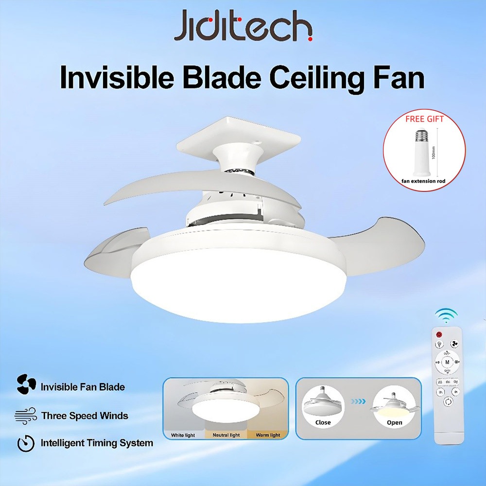 Jiditech Invisible Blade Fan E27 Ceiling Light Fan 3 Blades Ceiling Fan ...