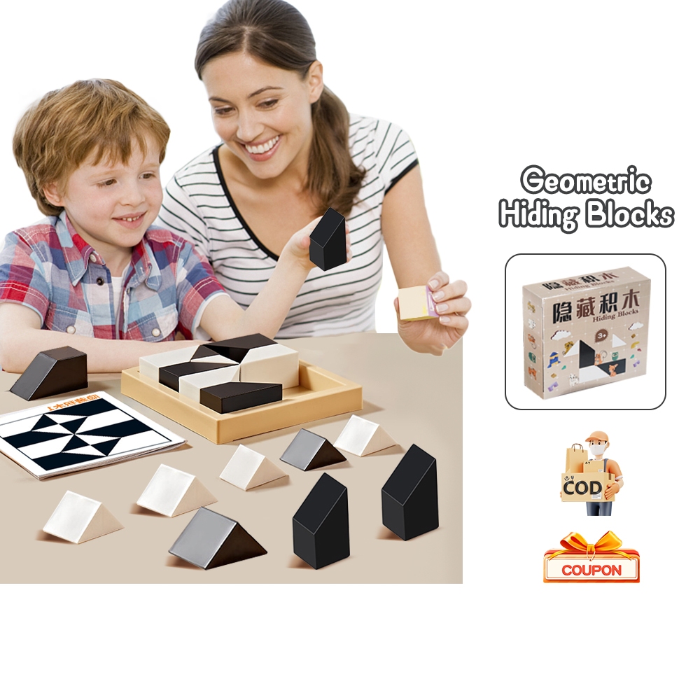 YUNLEO Wooden Hiding Blocks Geometric Shape Puzzle Kids Logical ...
