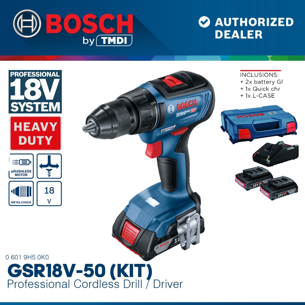 BOSCH Cordless Drill / Driver 18V Lithium Ion Battery GSR 18V-50 18V ...