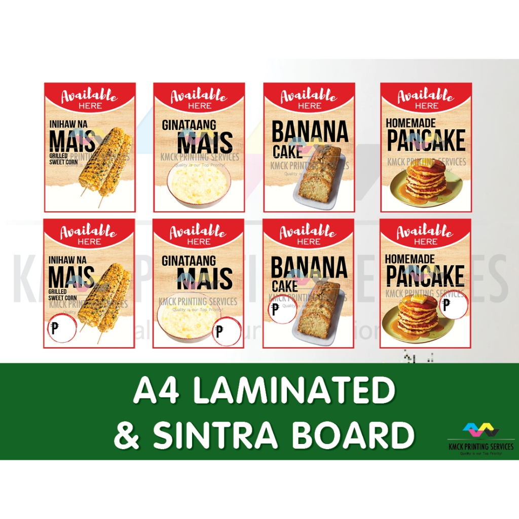 Food Signages Inihaw na Mais, Ginataang Mais, Banana Cake, Pancake ...