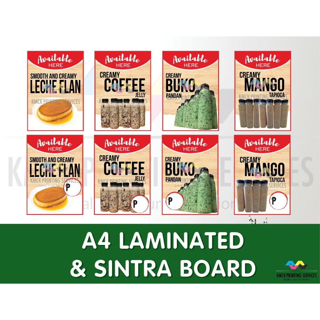 Food Signages Coffee Jelly, Buko Pandan, Mango Tapioca, Leche Flan ...
