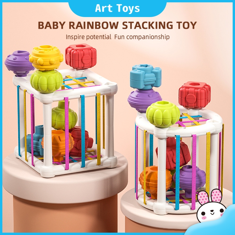 Baby Rainbow Stacking Toy Set Early Teaching Grasp Shape Ball Toy ...