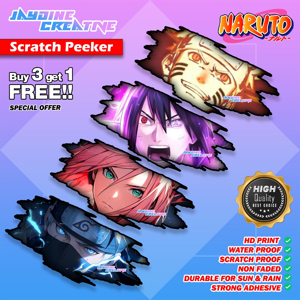 BUY 3 GET 1 - Naruto - Scratch Peeker Sticker - Indoor Outdoor Vinyl ...