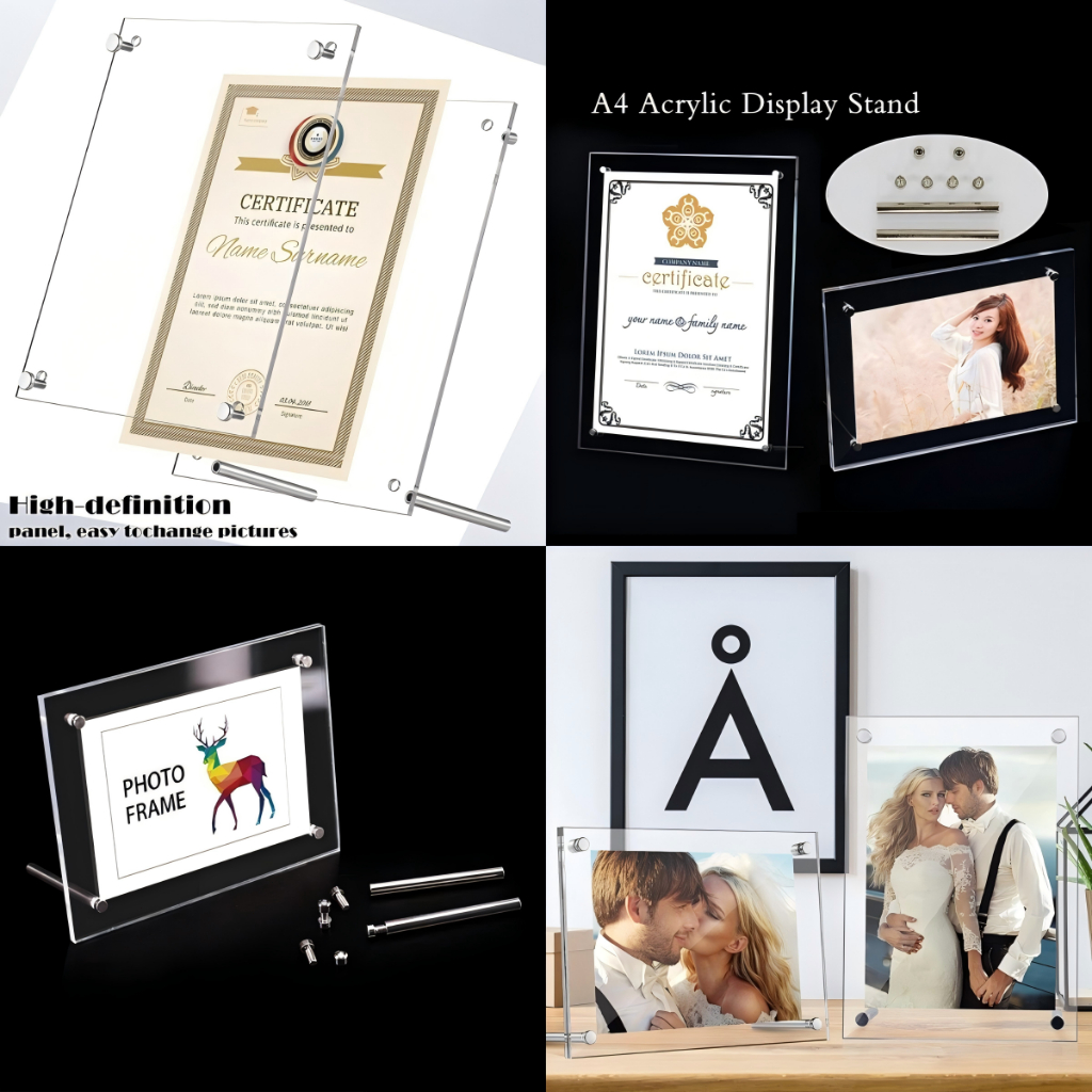 A4 Acrylic Display Stand Transparent Crystal Photo Frame Business ...