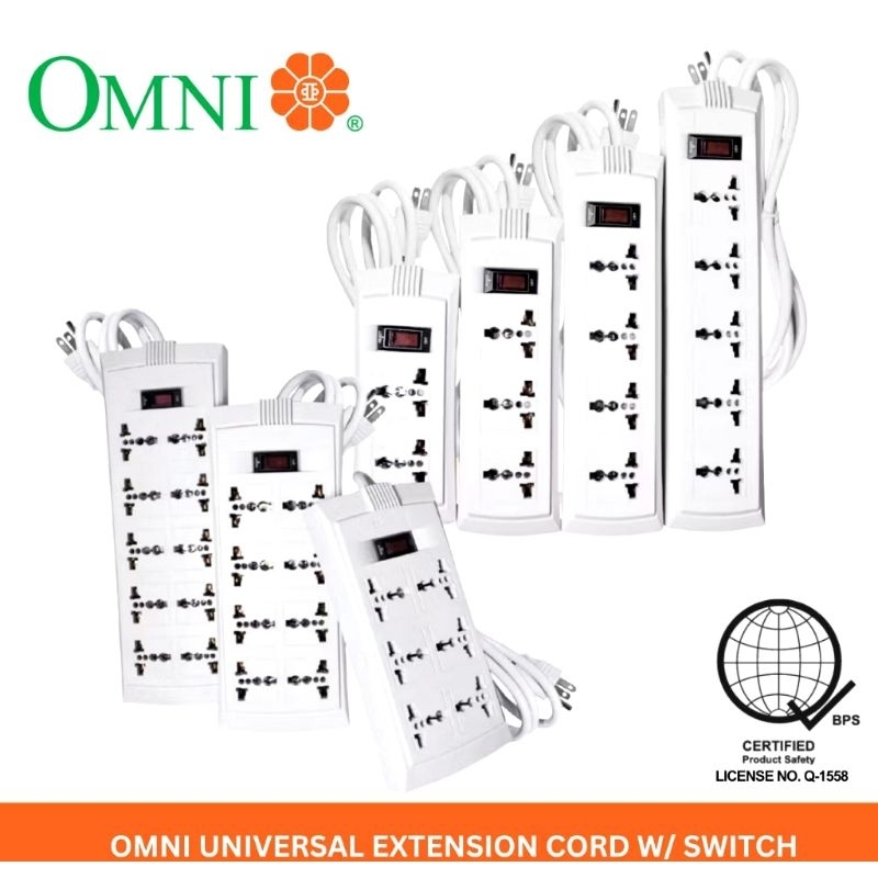 Omni Universal Outlet Extension Cord Dual Portable with Switch (10A ...