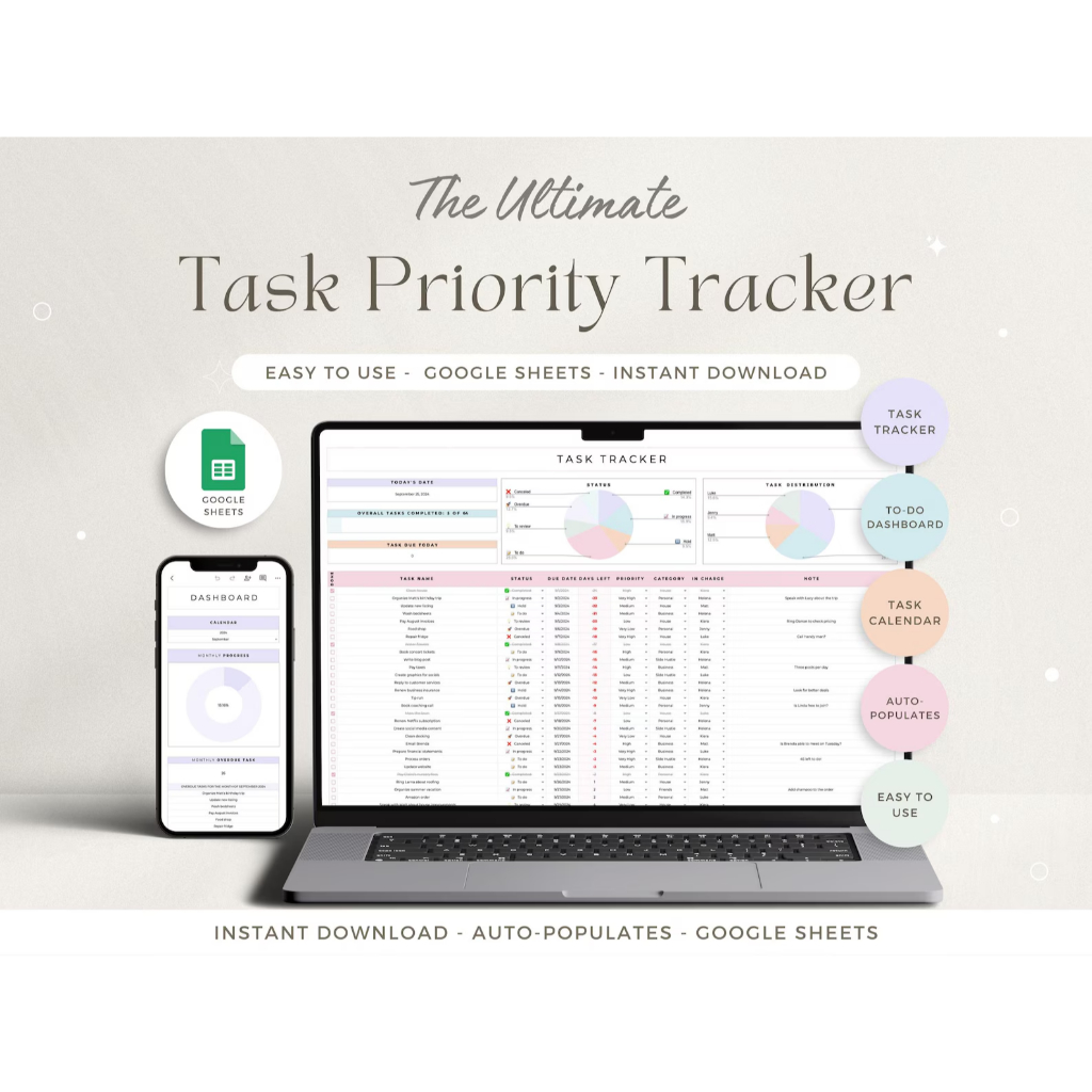 Digital Planner, Task Priority Tracker Spreadsheet To Do List Daily ...