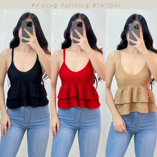 Dhalia Bark Crepe Peplum Strap Top Ruffle Fits Small - Medium | Shopee ...