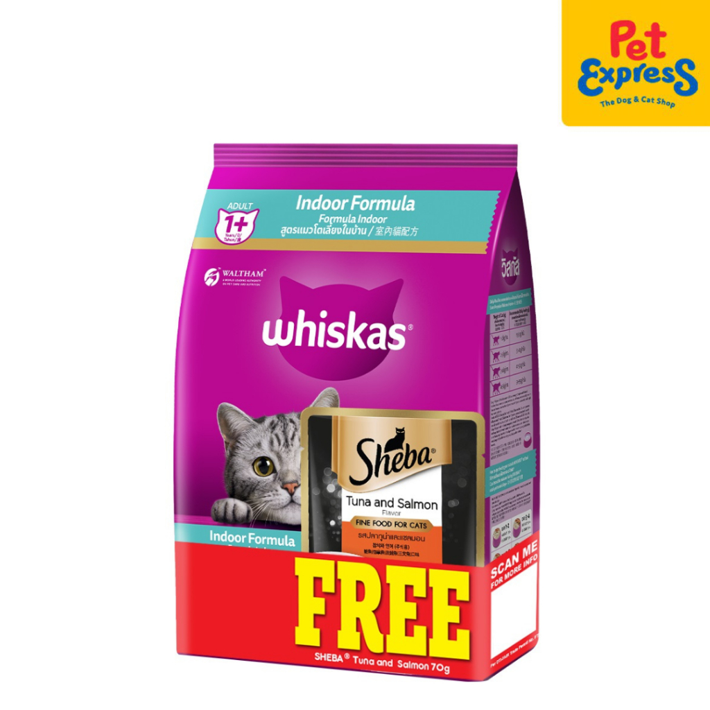 Whiskas Adult Pocket Indoor Dry Cat Food 1.1kg with FREE Sheba 70g | Shopee Philippines