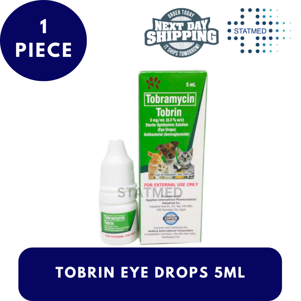 Tobrin Tobramycin Ophthalmic Solution Eye Drops 5mL For Pets & Humns l ...