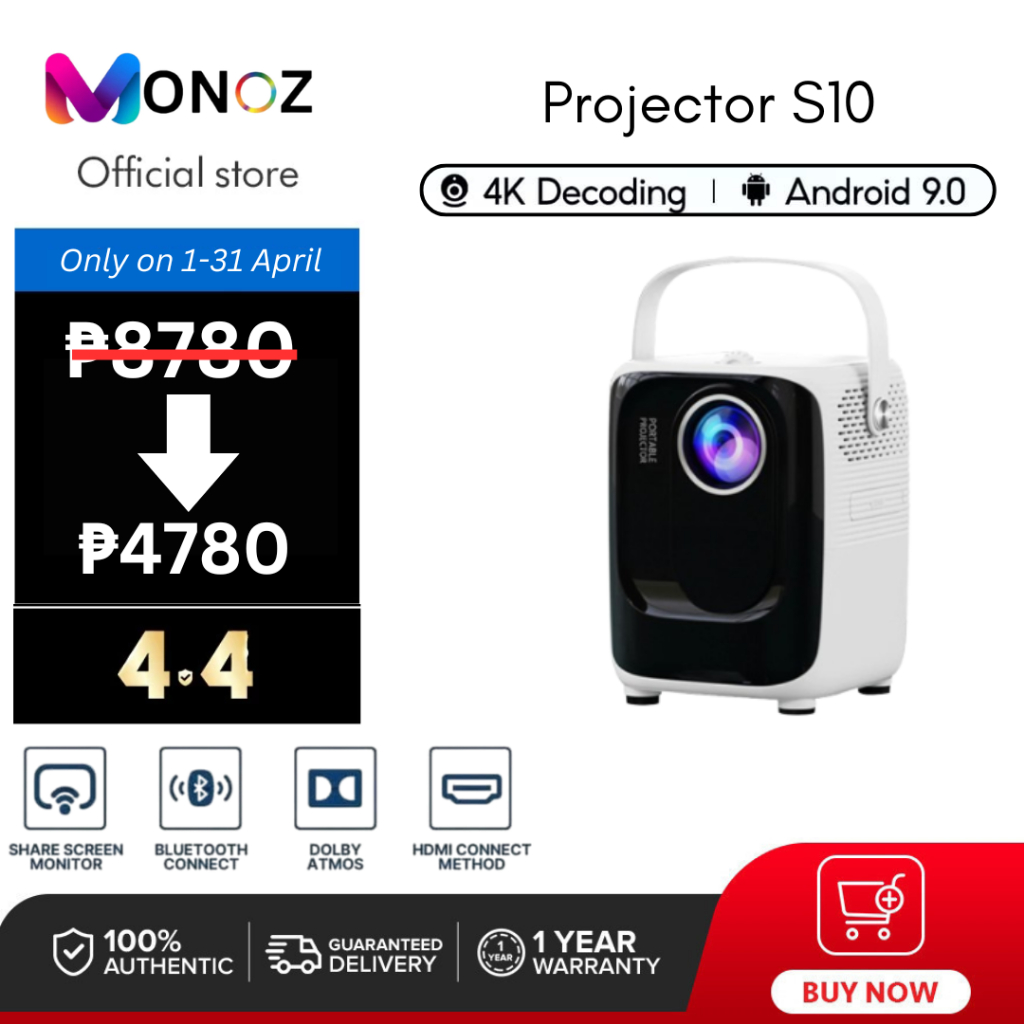 Monoz S10 Portable Smart Mini 4K UHD LED Projector | Android OS | WiFi ...