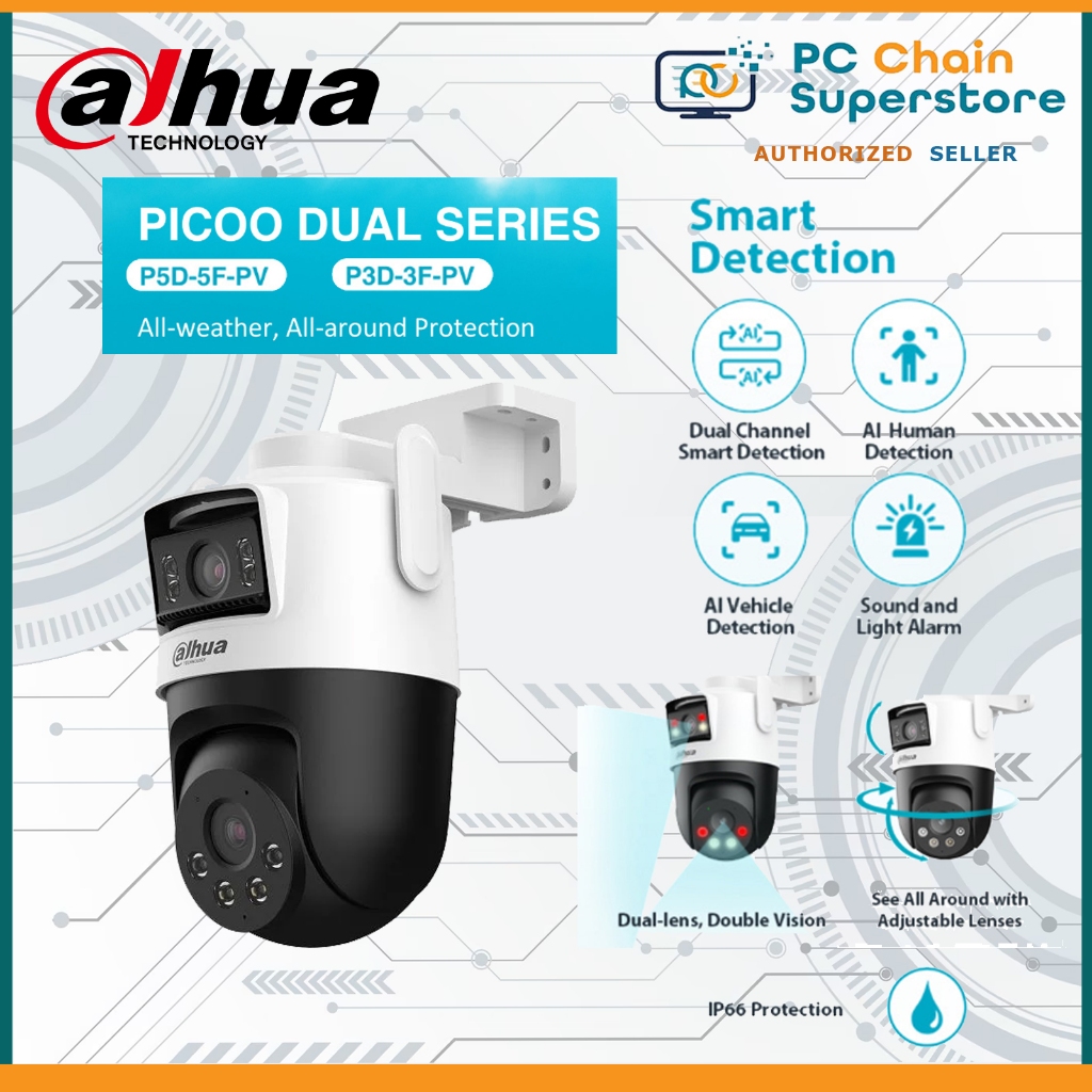 Dahua Picoo Dual Series P3D-3F-PV 3MP+3MP / P5D-5F-PV 5MP+5MP Outdoor Weatherproof WIFI IP ...
