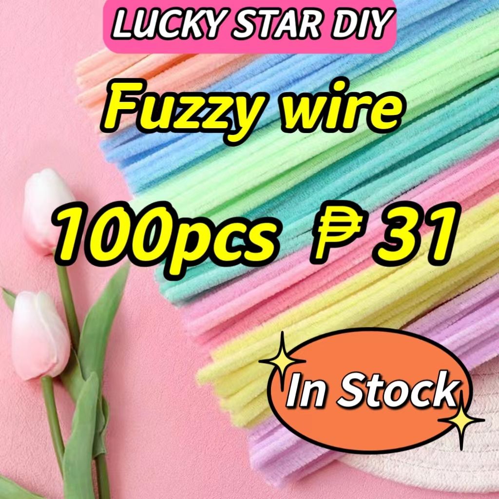 100pcs Colorful Dense Fuzzy Wire Pipe Cleaner Craft Flower Chenille ...