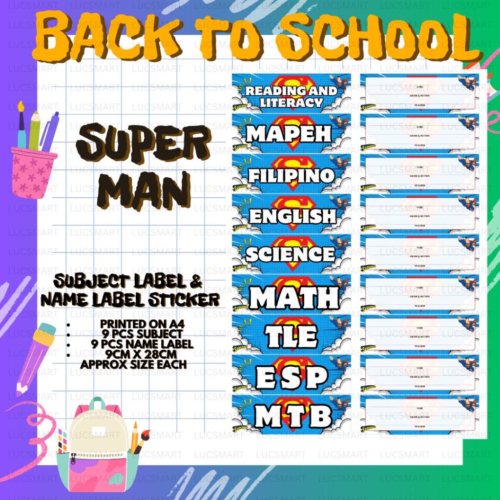 LUCSMART Fast shipping - NEW DESIGN SUPERMAN THEMED Subject and Name ...