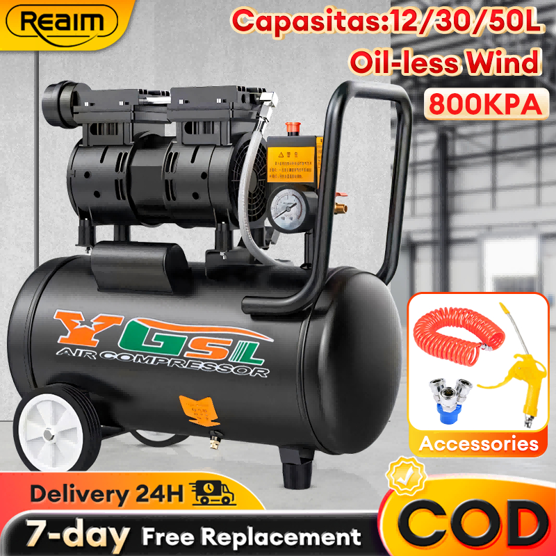 REAIM Air Compressor Oil Free Silent Type 8L/30L Heavy duty professional power tools air pump ...