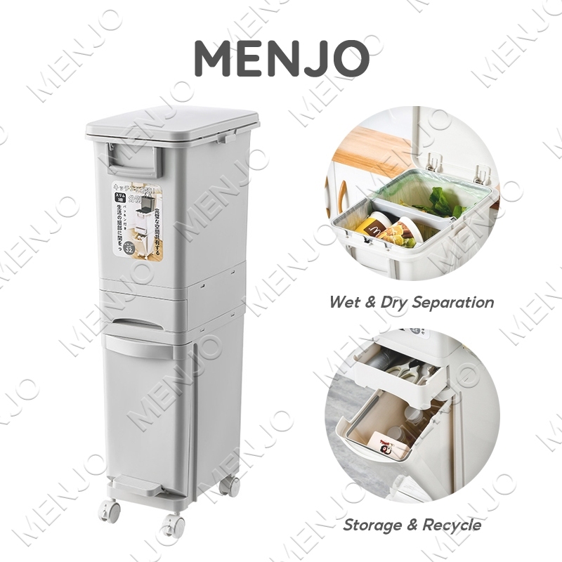 Kitchen Trash Can 2/3 Tier Movable Trash Bin with Lid Sorting Waste Bin ...
