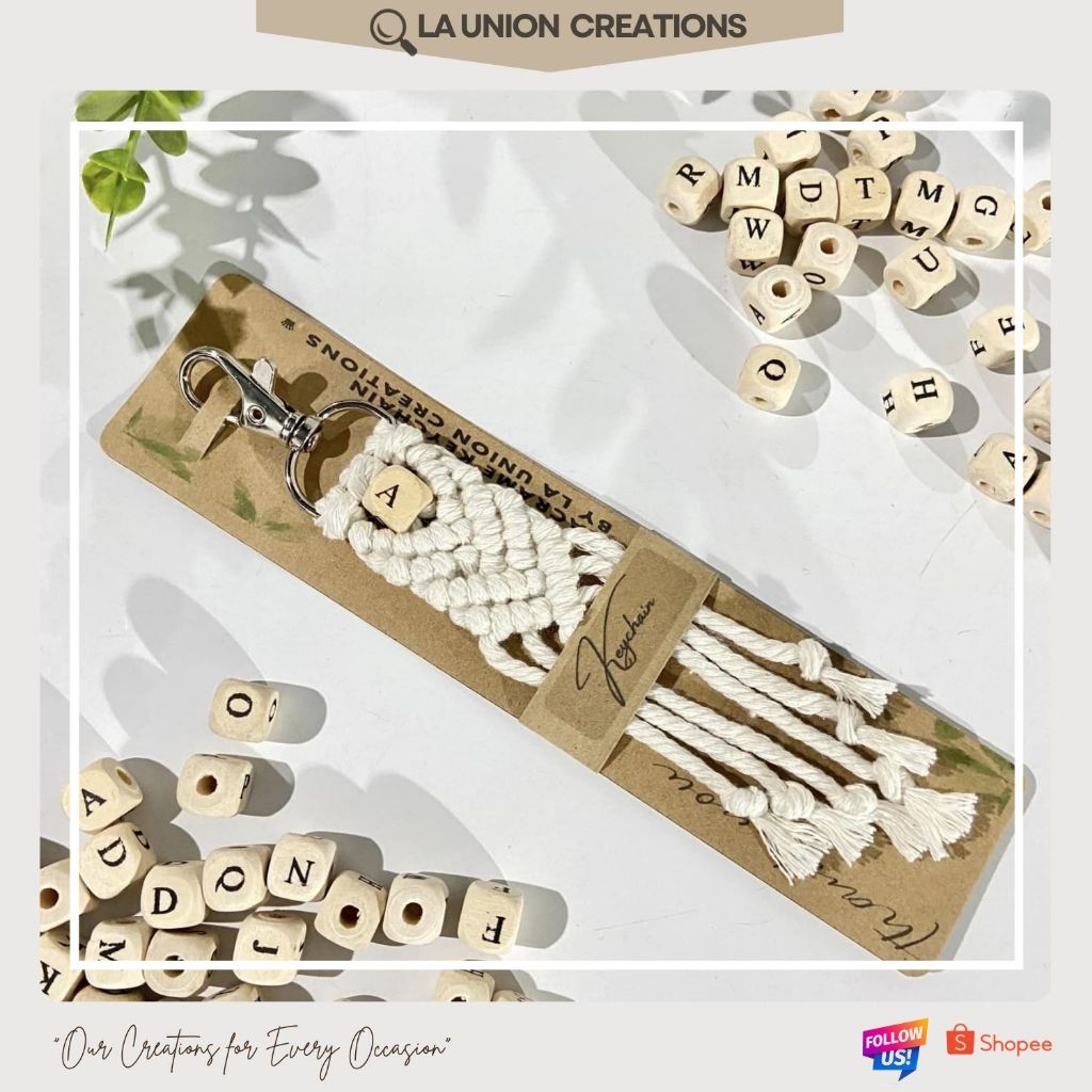 Macrame Boho Keychain with Wooden Letter Bead • La Union Creations ...
