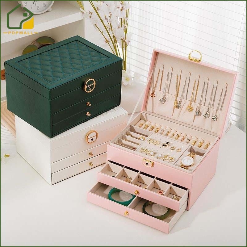 PoP Jewelry Organizer With Lock Necklace Earring Ring Organizer PU ...