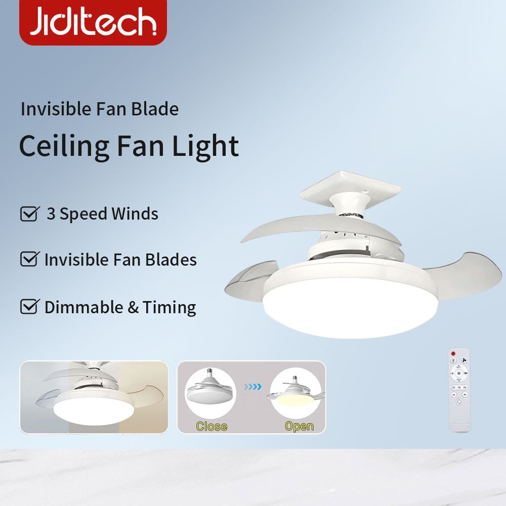 Jiditech Invisible Fan Blade Ceiling Fan Light E27 Universal Base Smart ...