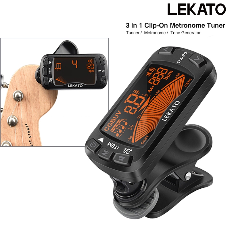 LEKATO Guitar Tuner Clip On Metronome Tuner Tone Generator 3 in 1 ...
